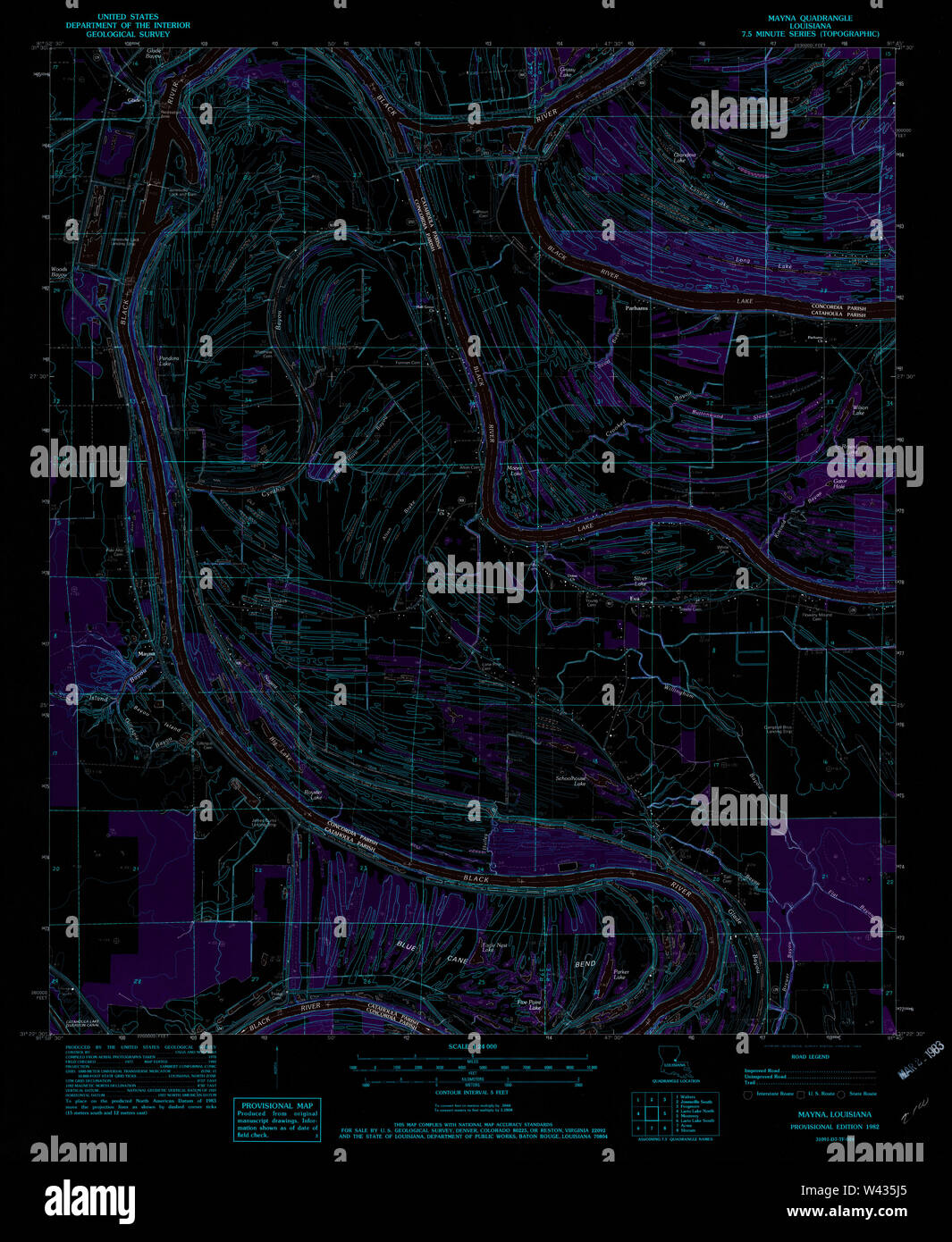 USGS TOPO Map Louisiana LA Mayna 332741 1982 24000 Inverted Stock Photo ...