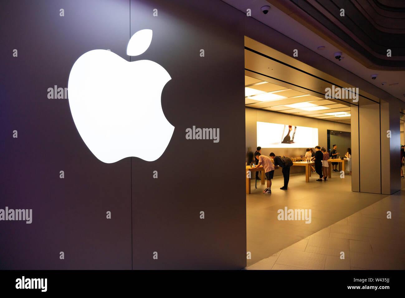 An American multinational technology company Apple store and logo seen ...