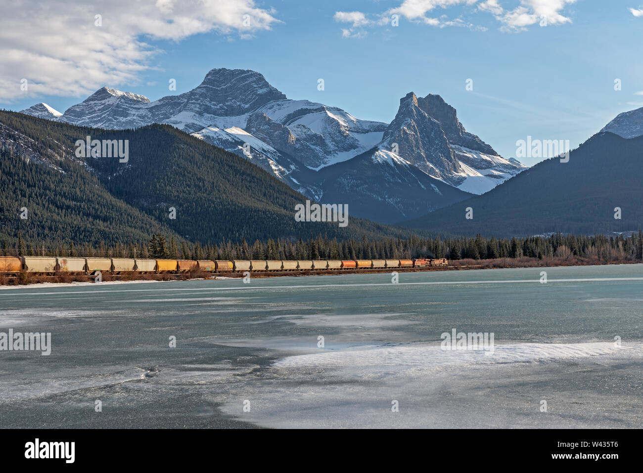Train at Gap Lake in Alberta, Canada Stock Photo - Alamy