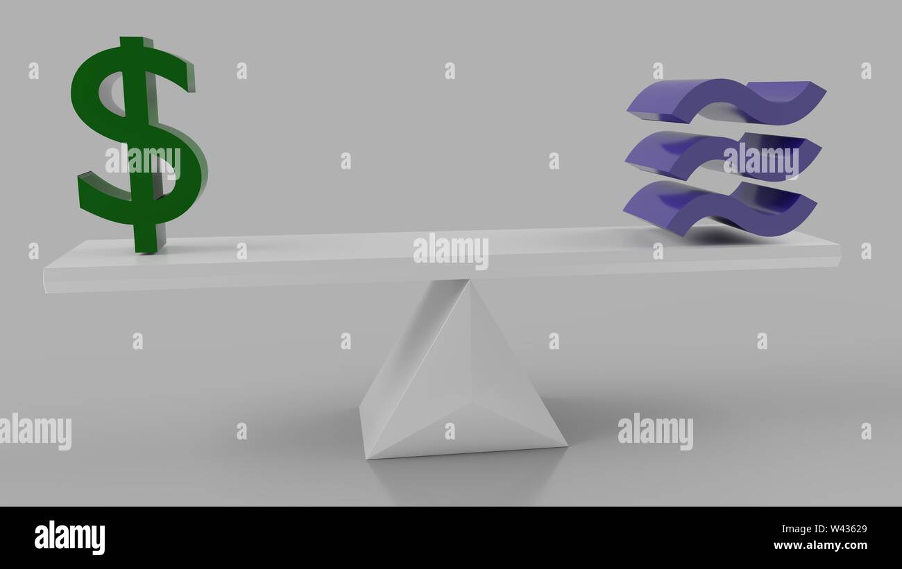 Dollar-sign and libra-sign on balanced seesaw Stock Photo - Alamy