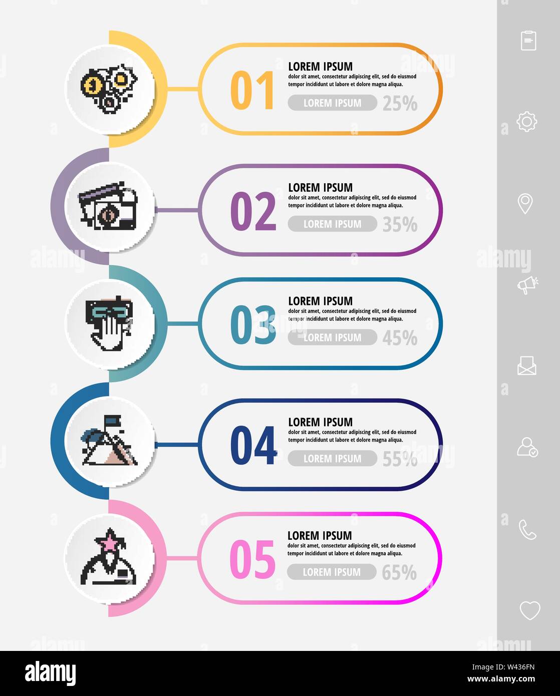 Vector infographic flat template circles for five label, diagram, graph ...