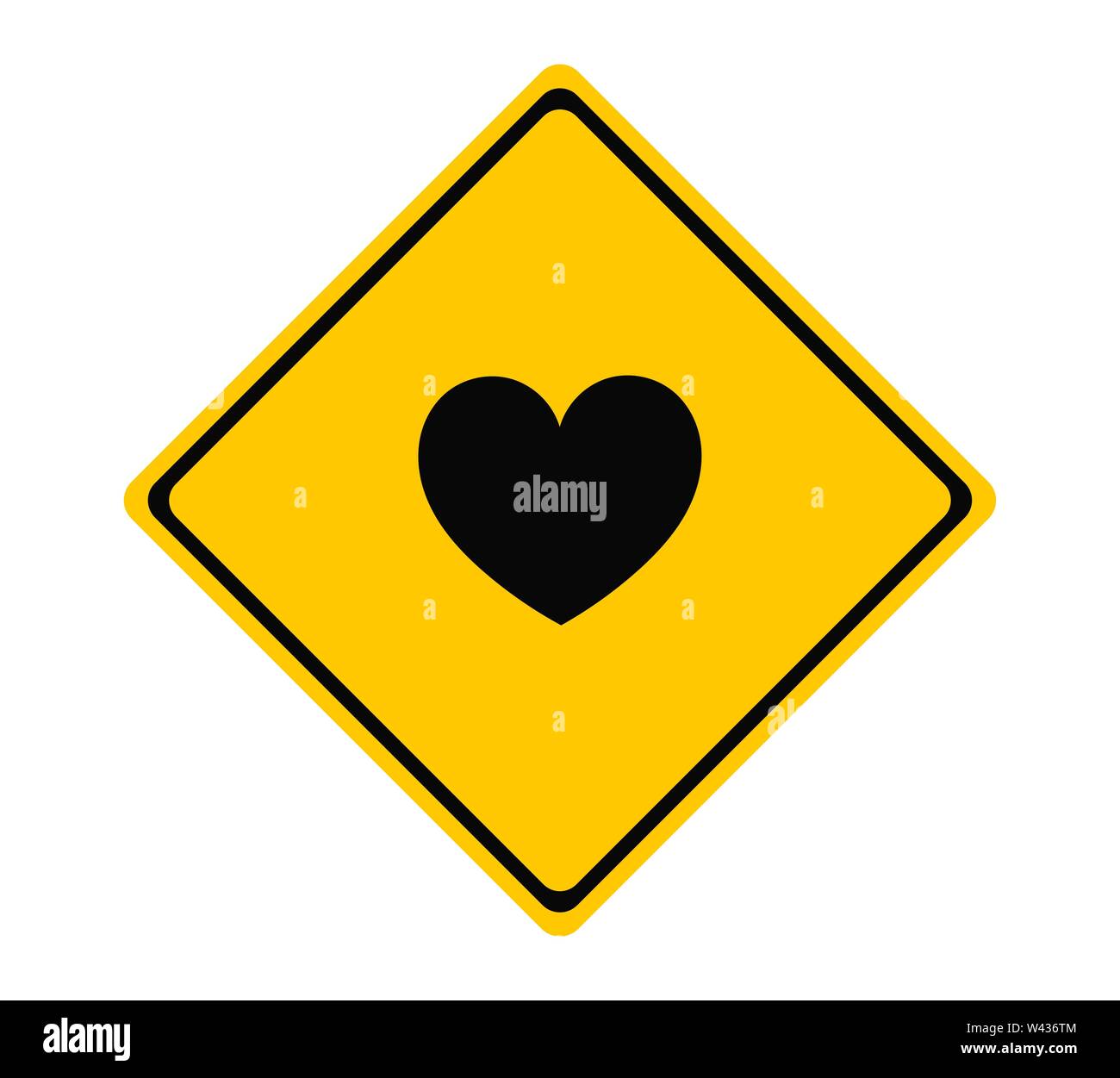 Heart shape yellow road warning sign. Vector illustration Stock Vector ...