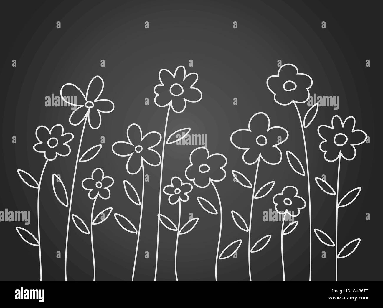 Doodle white line flowers on black background. Vector illustration ...