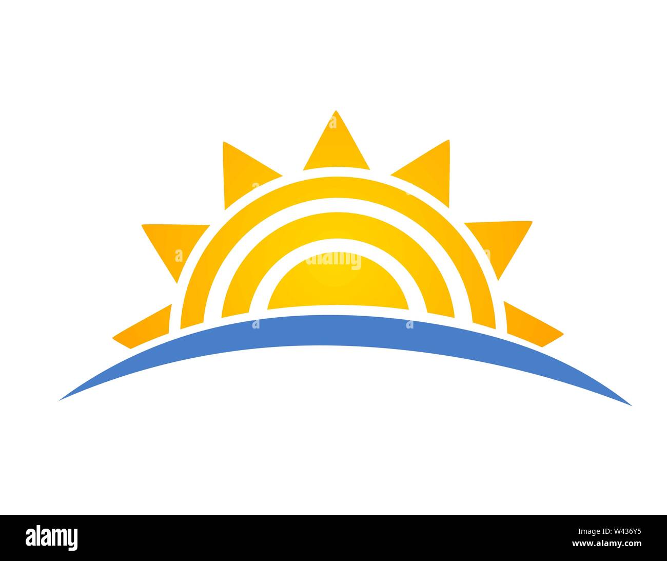 Sun setting over sea icon logo. Vacation travel concept. Vector ...