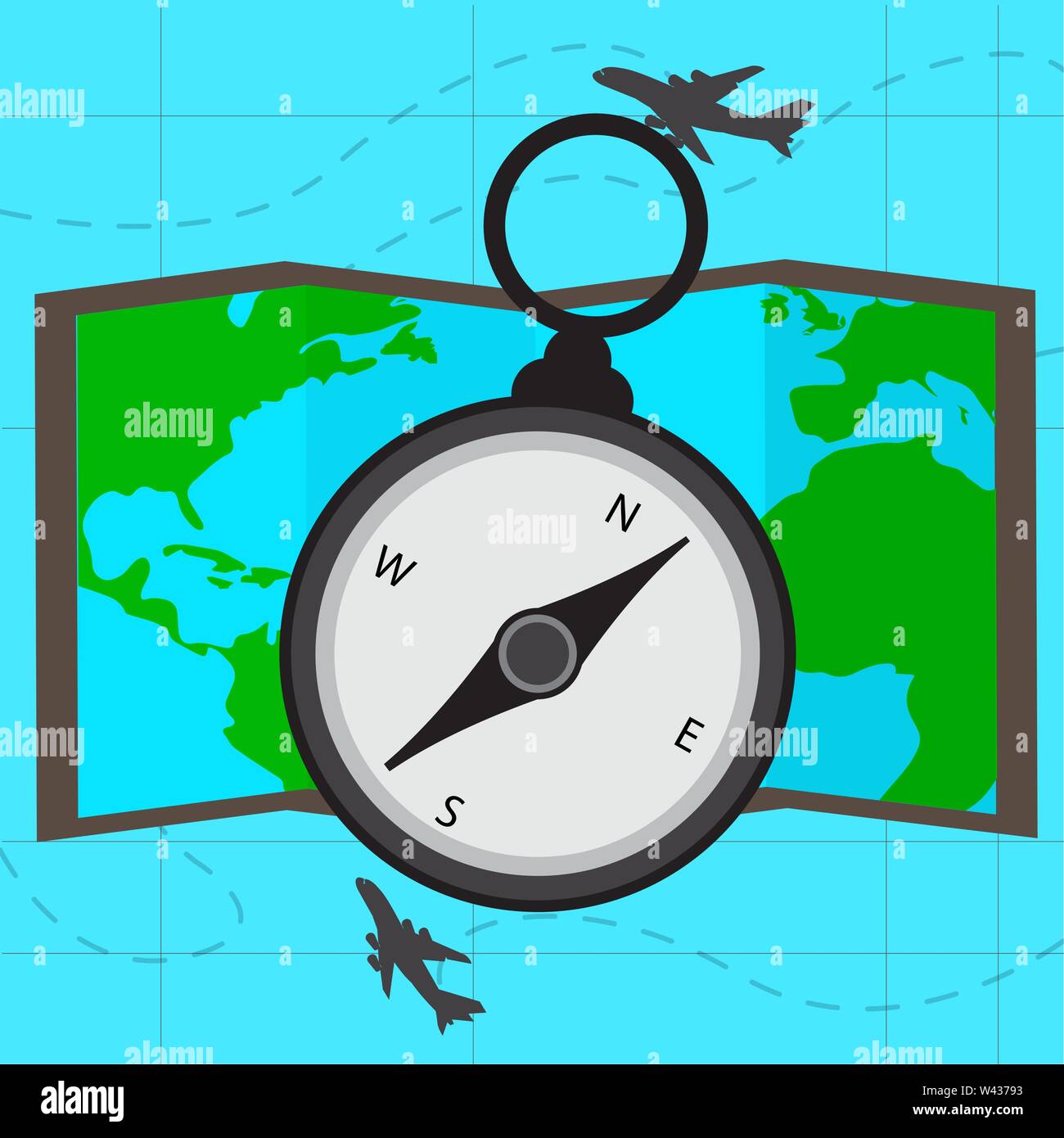 Isolated compass and map. Travel and tourism - Vector Stock Vector ...