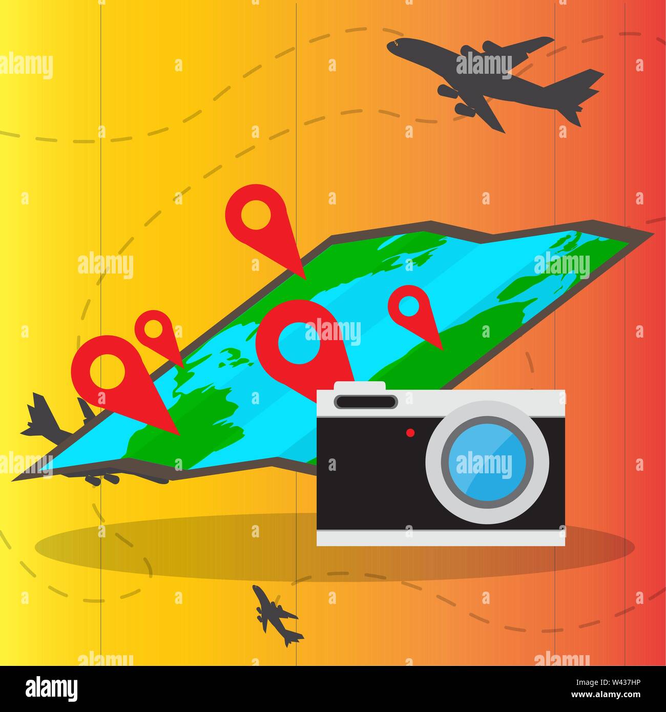 Isolated travel map and a camera. Travel and tourism - Vector Stock ...