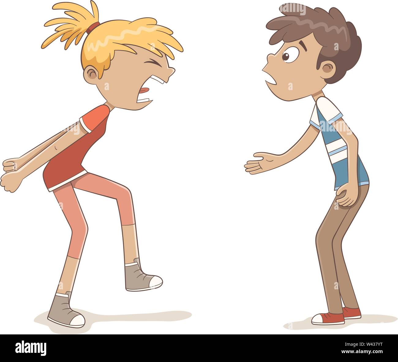 Cartoon Fighting Boy And Girl