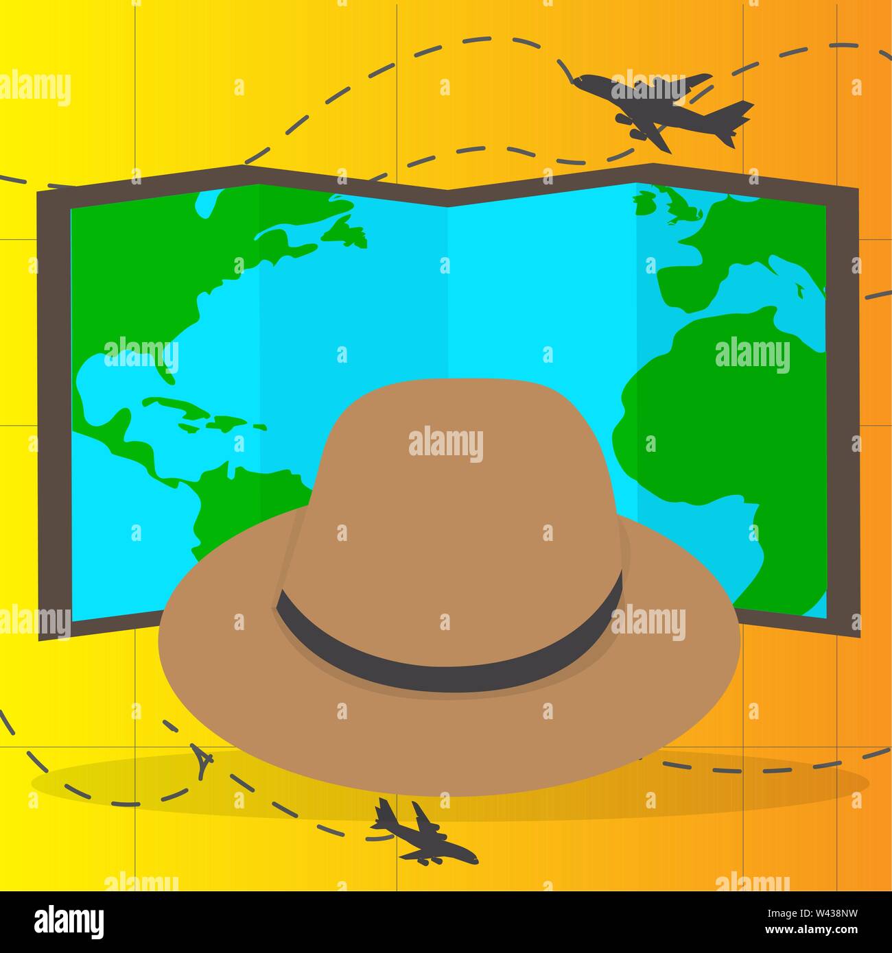 Travel map and beach hat. Travel and tourism - Vector Stock Vector ...