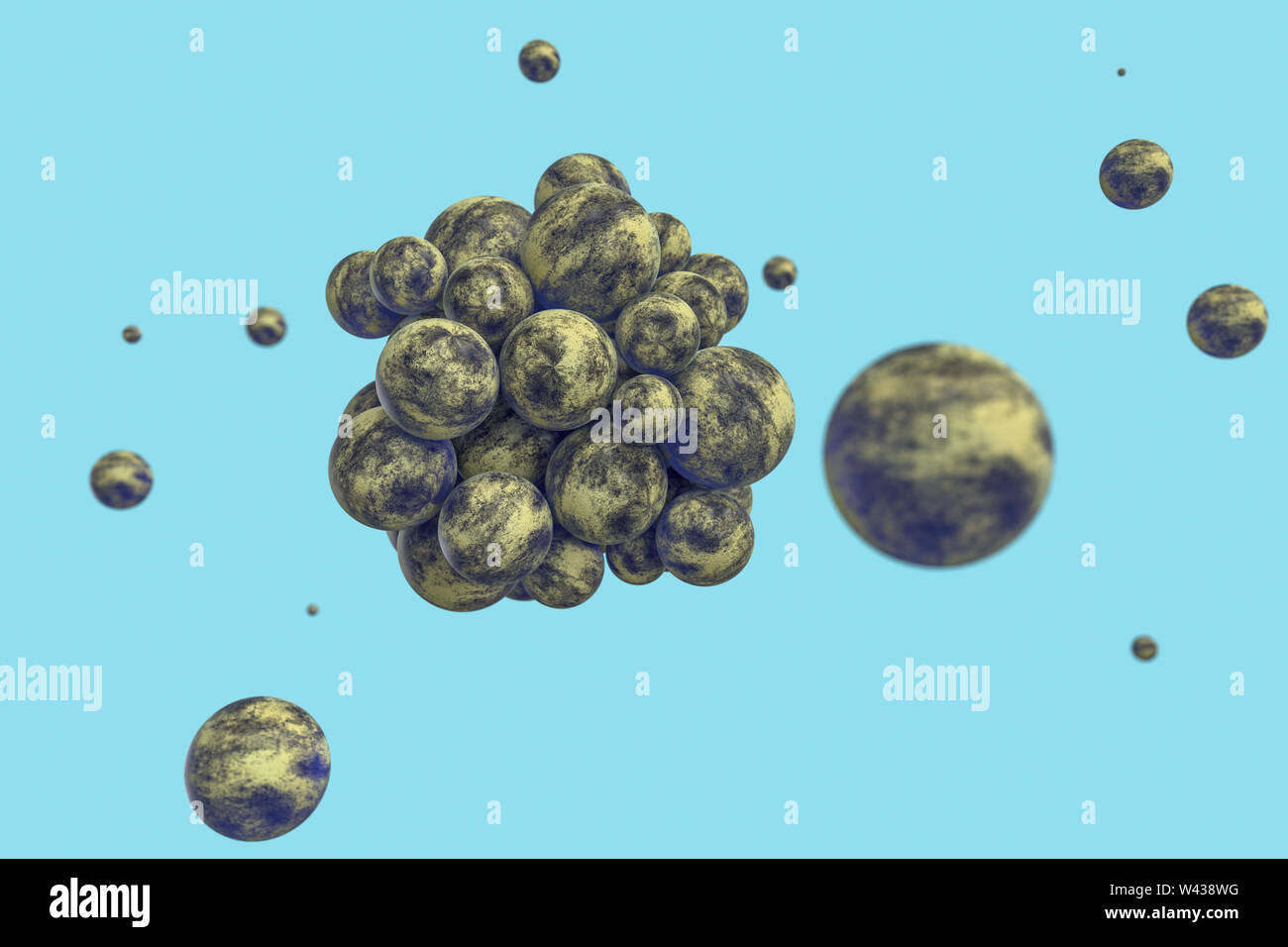 Spheres with the textured surface, random distributed, 3d rendering ...
