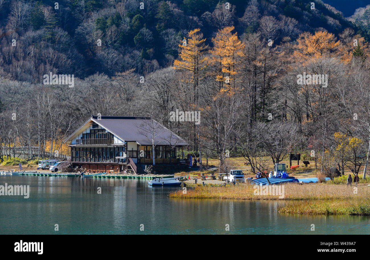 Nikko, Japan - Nov 4, 2014. A lake view restaurant at sunny day in ...