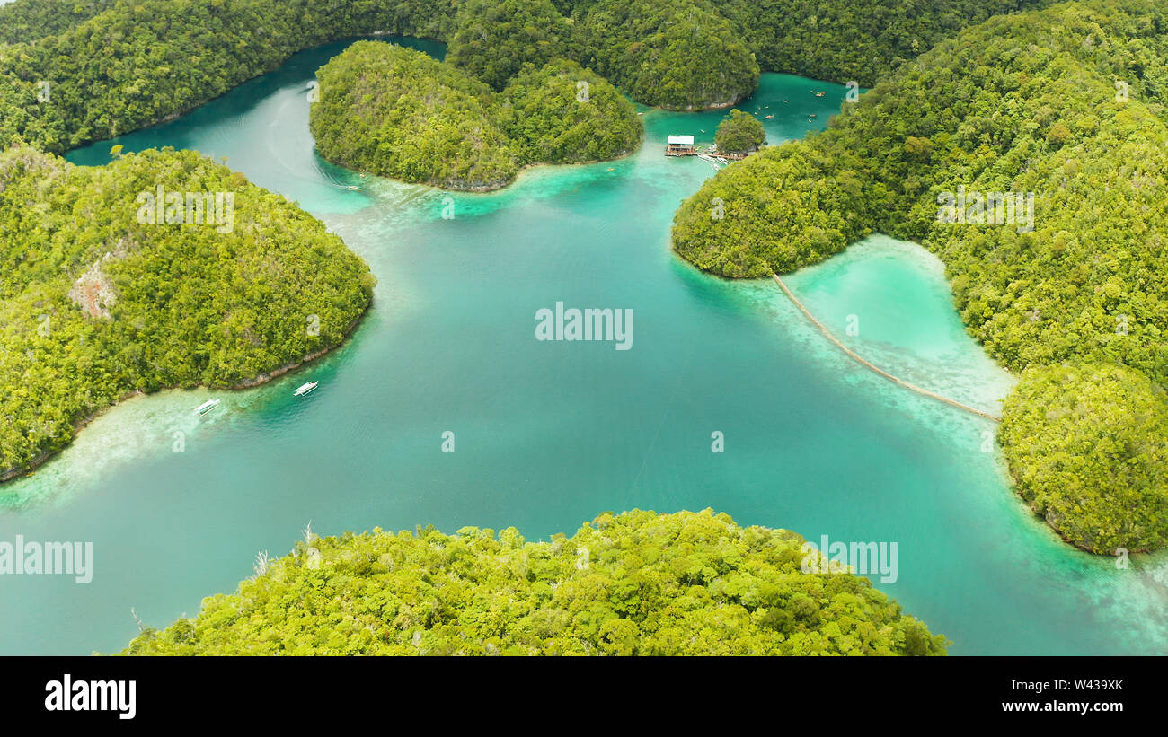 Aerial view of Sugba lagoon. Beautiful landscape with blue sea lagoon ...