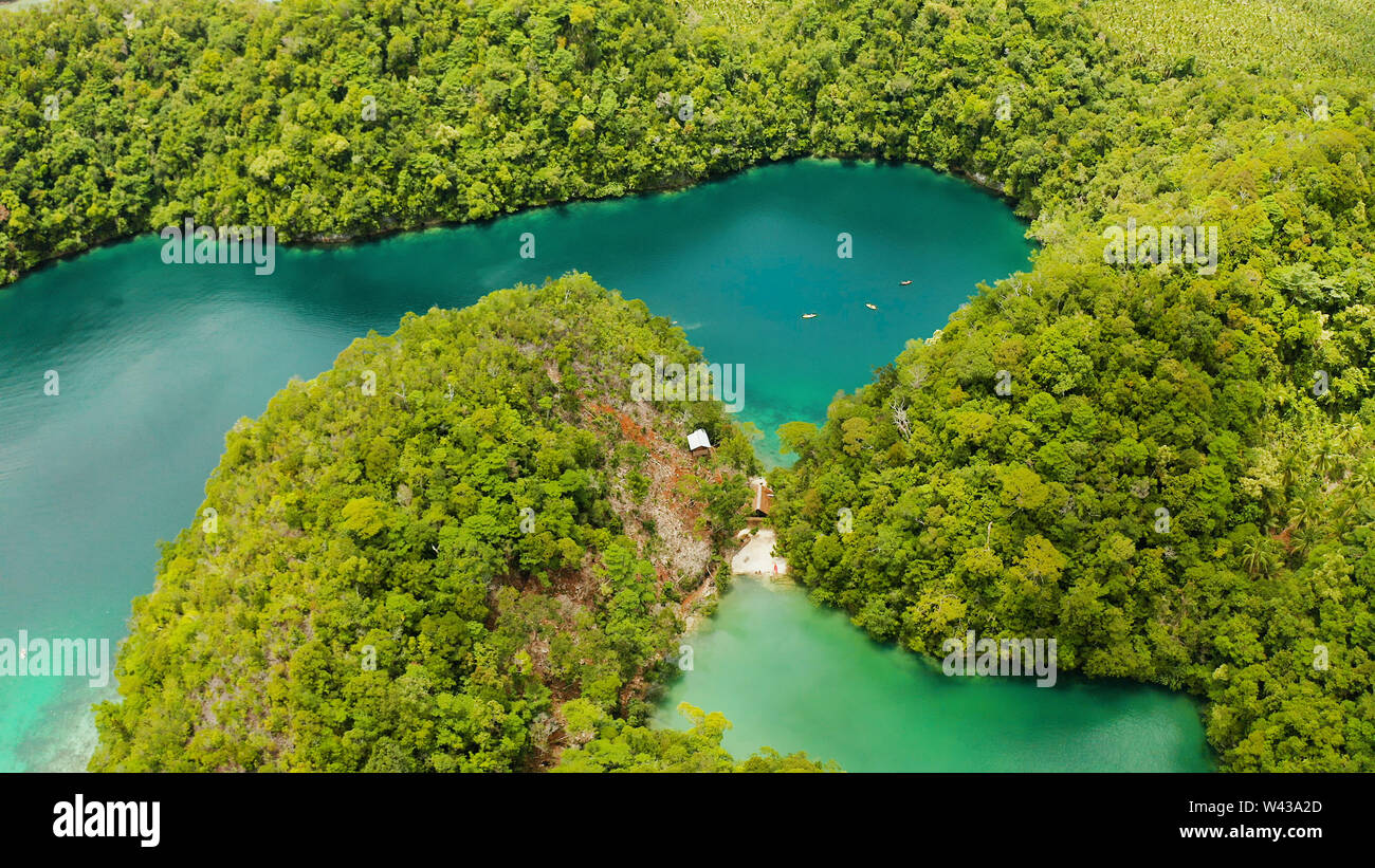 Tropical landscape with blue sea lagoon aerial view, National Park ...