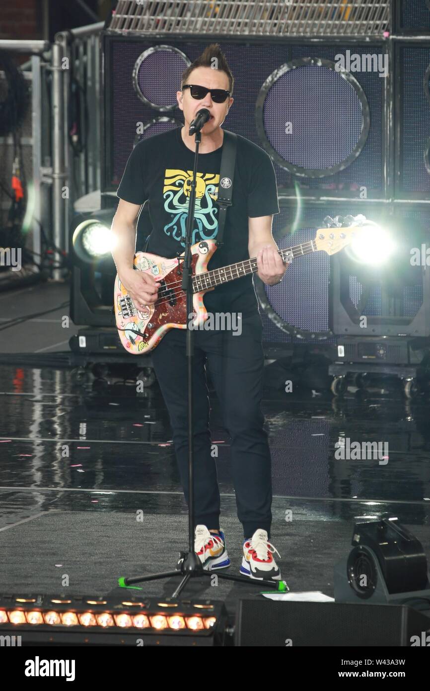New York, NY, USA. 19th July, 2019. Mark Hoppus on stage for BLINK 182 ...