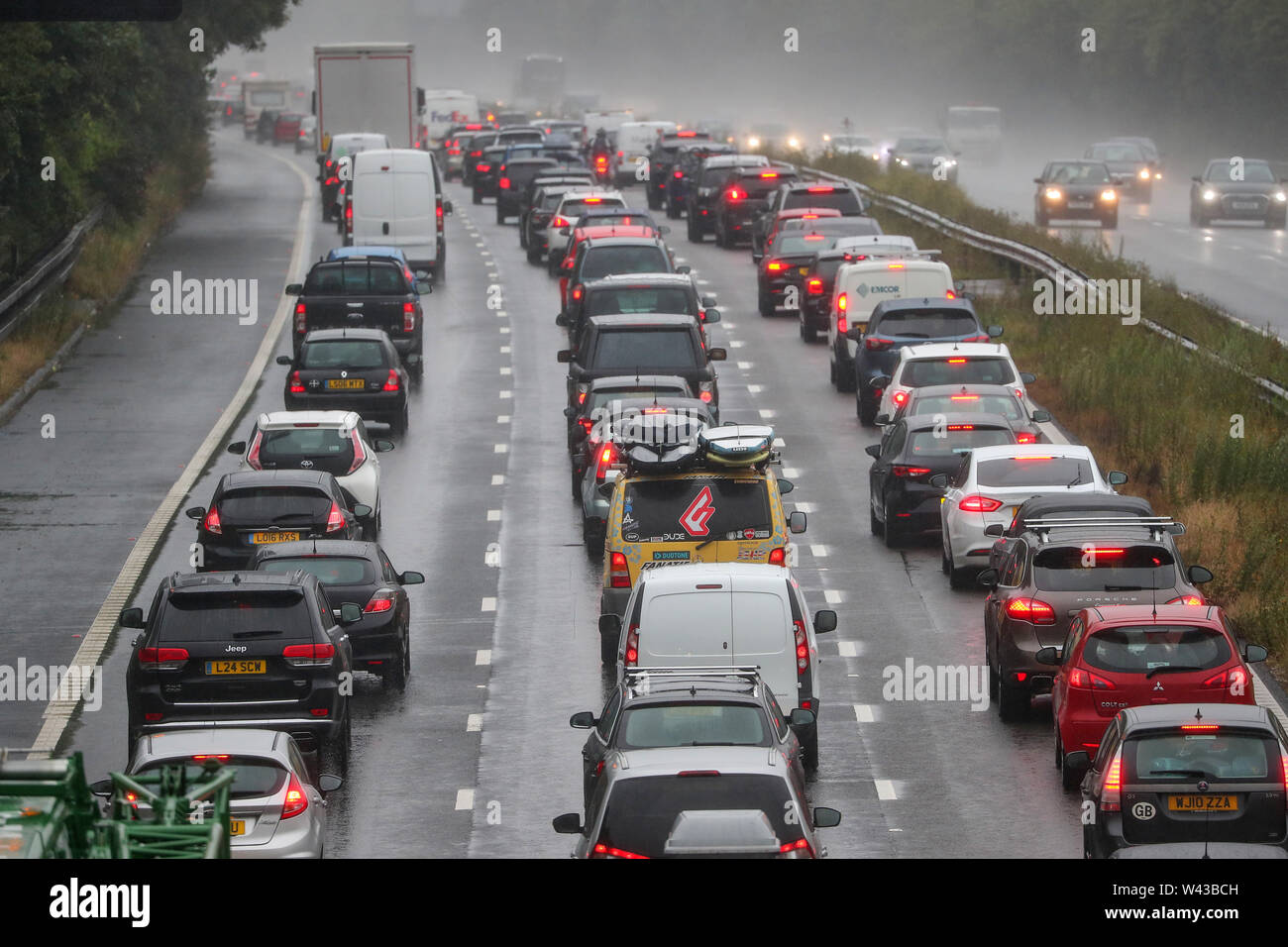 M3 Winchester, Hampshire, UK. 19th July 2019. Frantic Friday, long ...