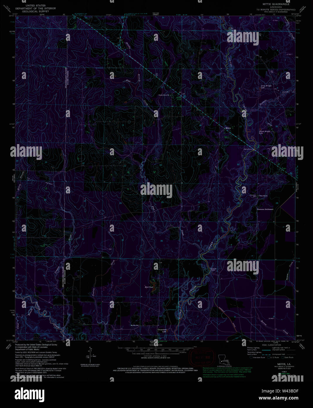 USGS TOPO Map Louisiana LA Mittie 332783 1961 24000 Inverted Stock ...