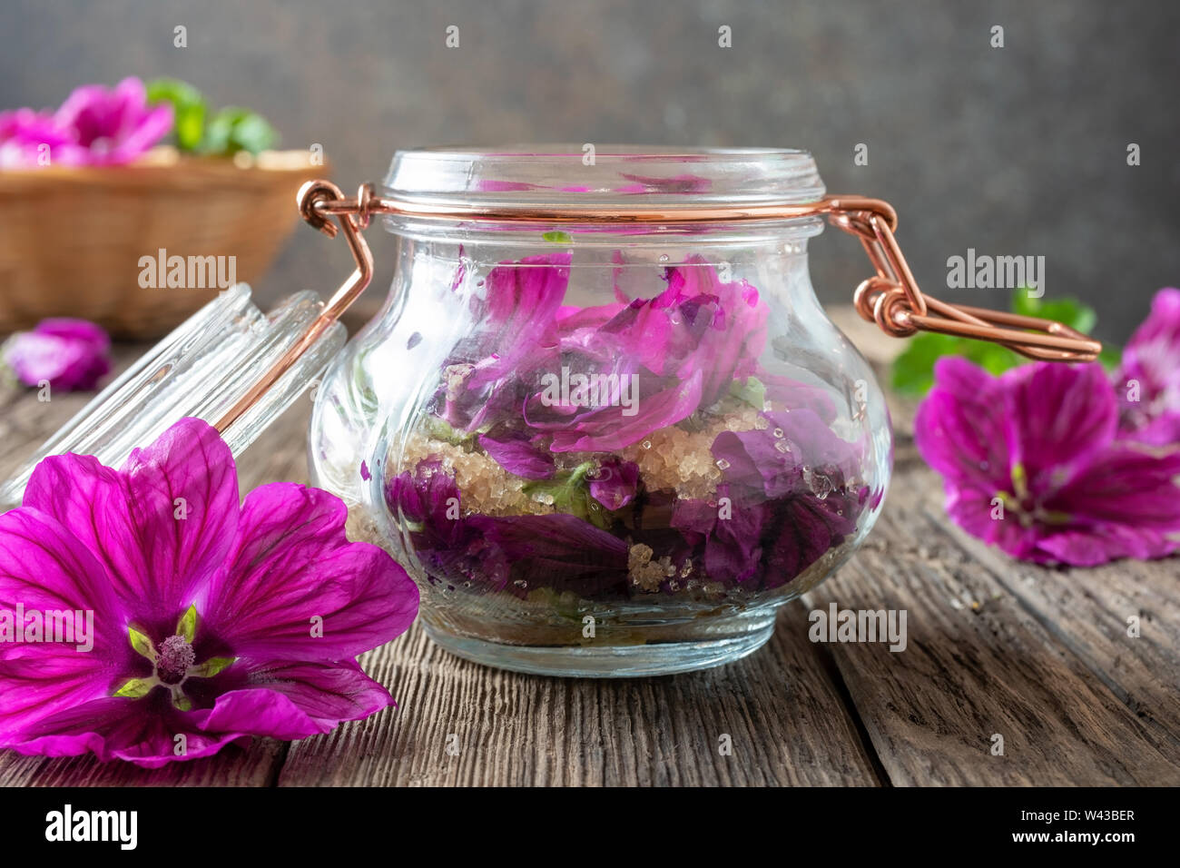 Preparation of mallow syrup against cough from fresh flowers of Malva ...