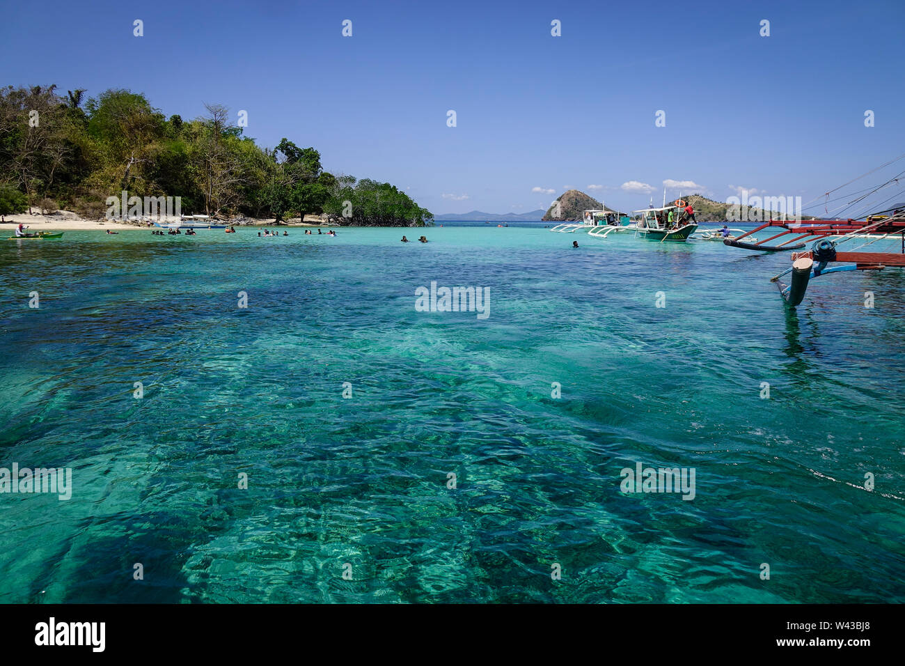 Palawan, Philippines - Apr 11, 2017. Seascape with tourists on the sea ...