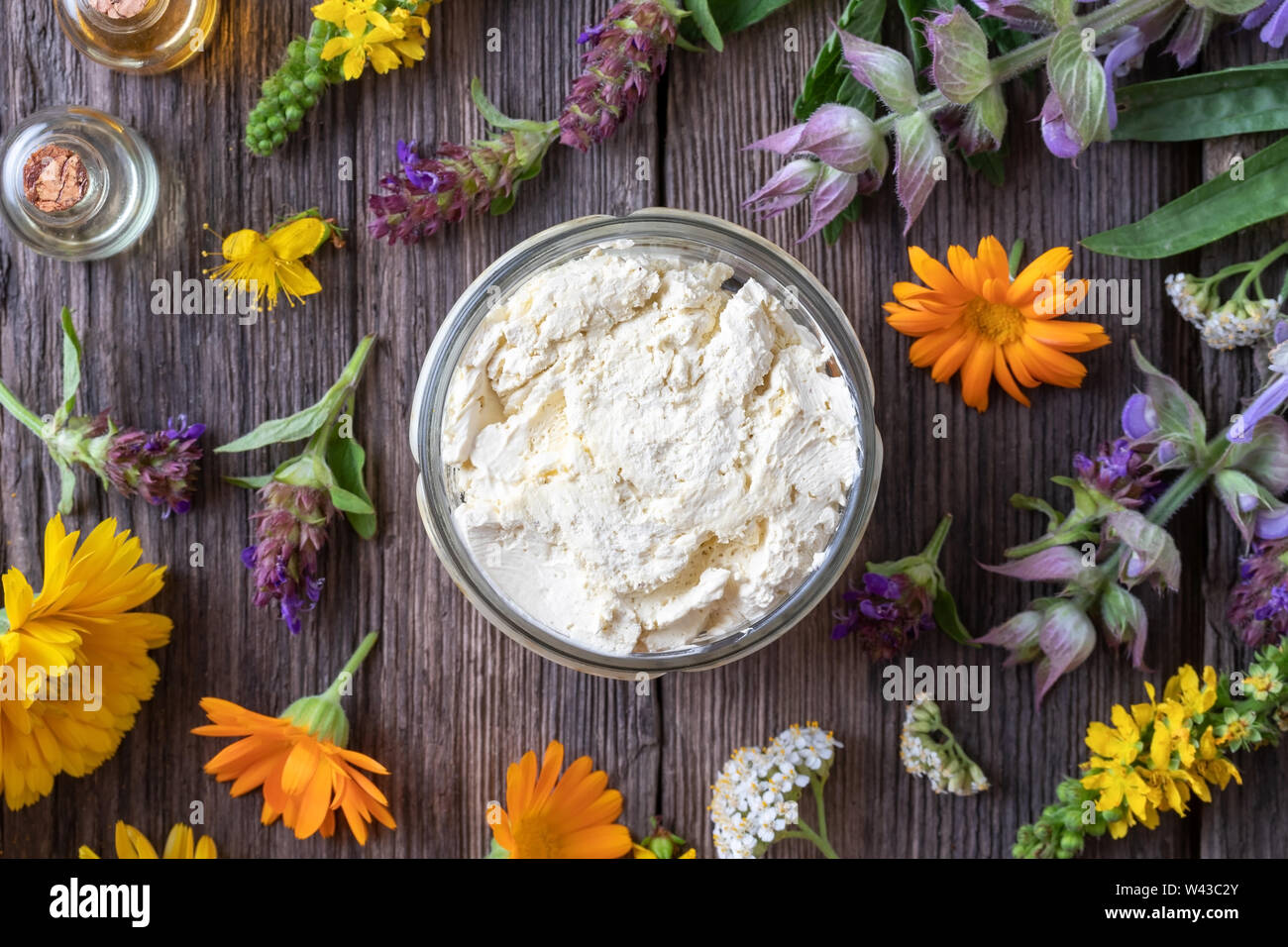 Homemade skin cream made from shea butter, medicinal herbs and ...
