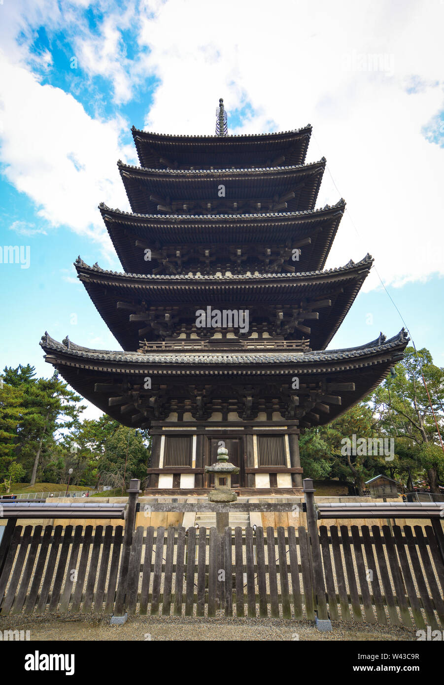 Wooden tower at Kofukuji Temple in Nara, Japan. The temple is a ...