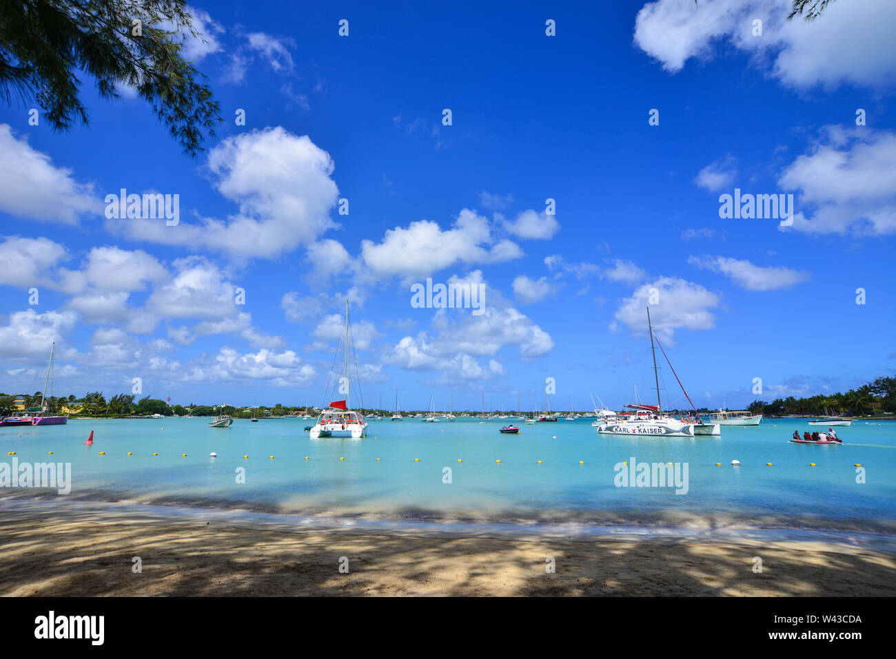 Grand Baie, Mauritius - Jan 11, 2017. View of the beach in Grand Baie ...