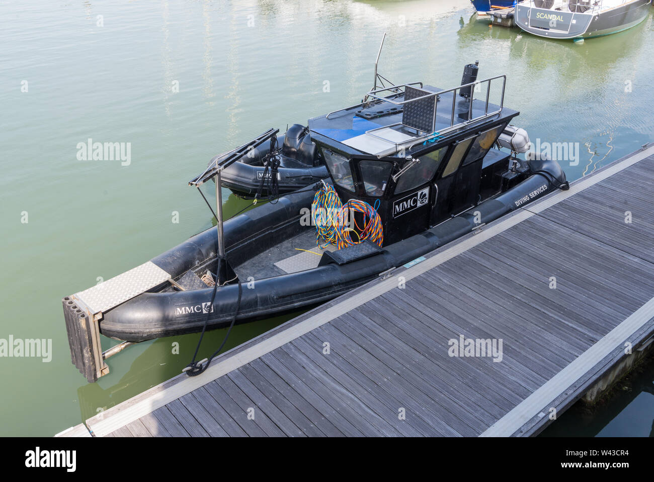 MMC Diving Services inflatable boats moored in East Cowes Marina, Isle ...