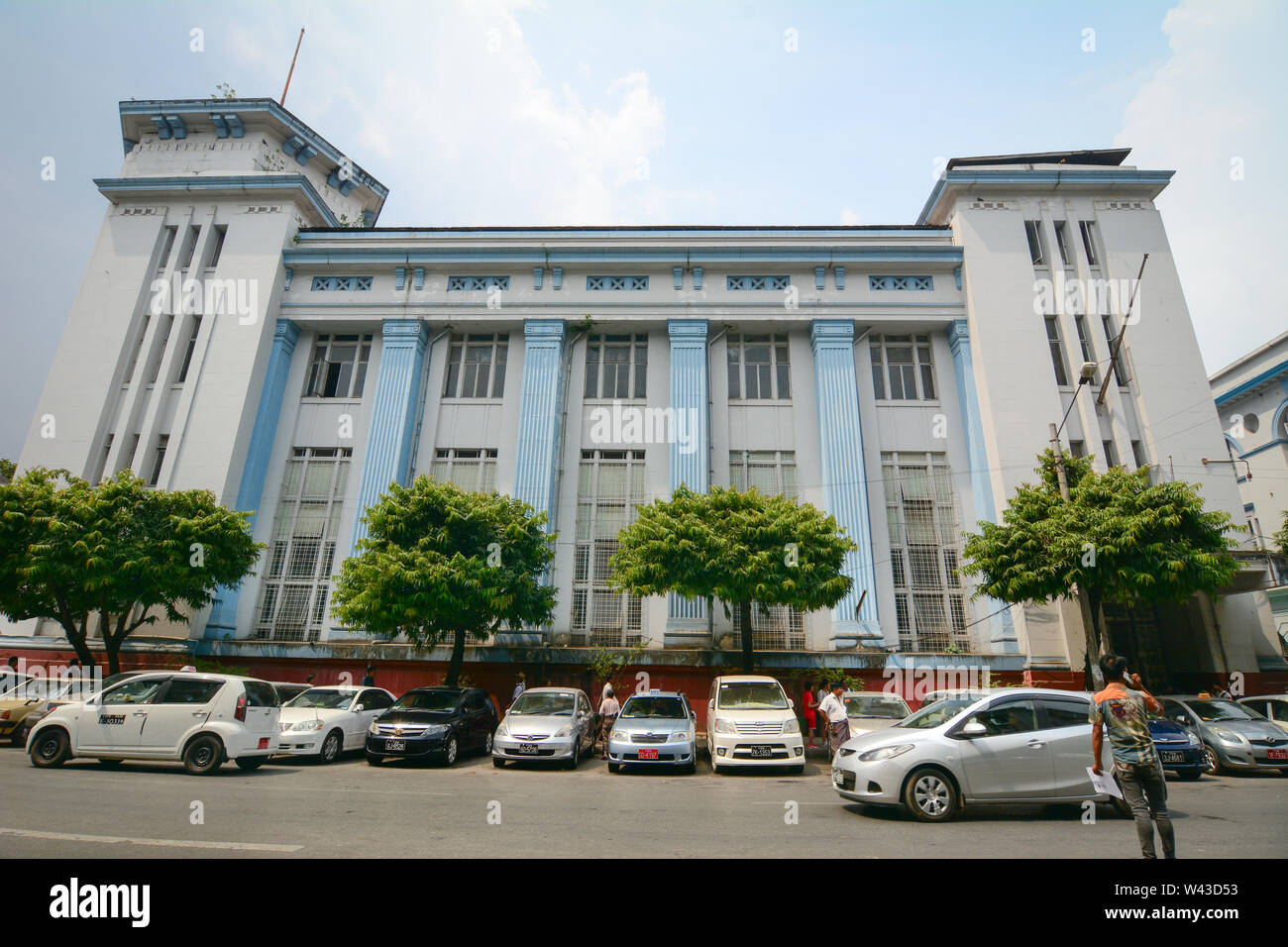 Yangon, Myanmar - Feb 26, 2017. Many old buildings located at business ...