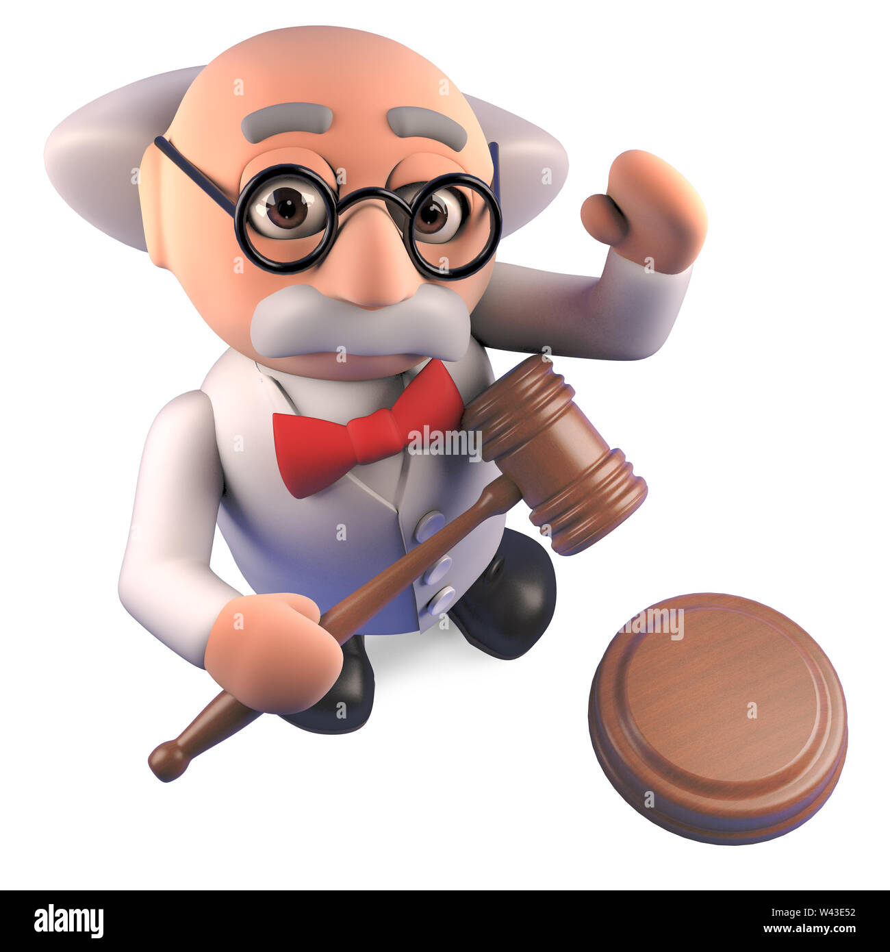 Crazy mad scientist professor character holding an auction gavel, 3d ...