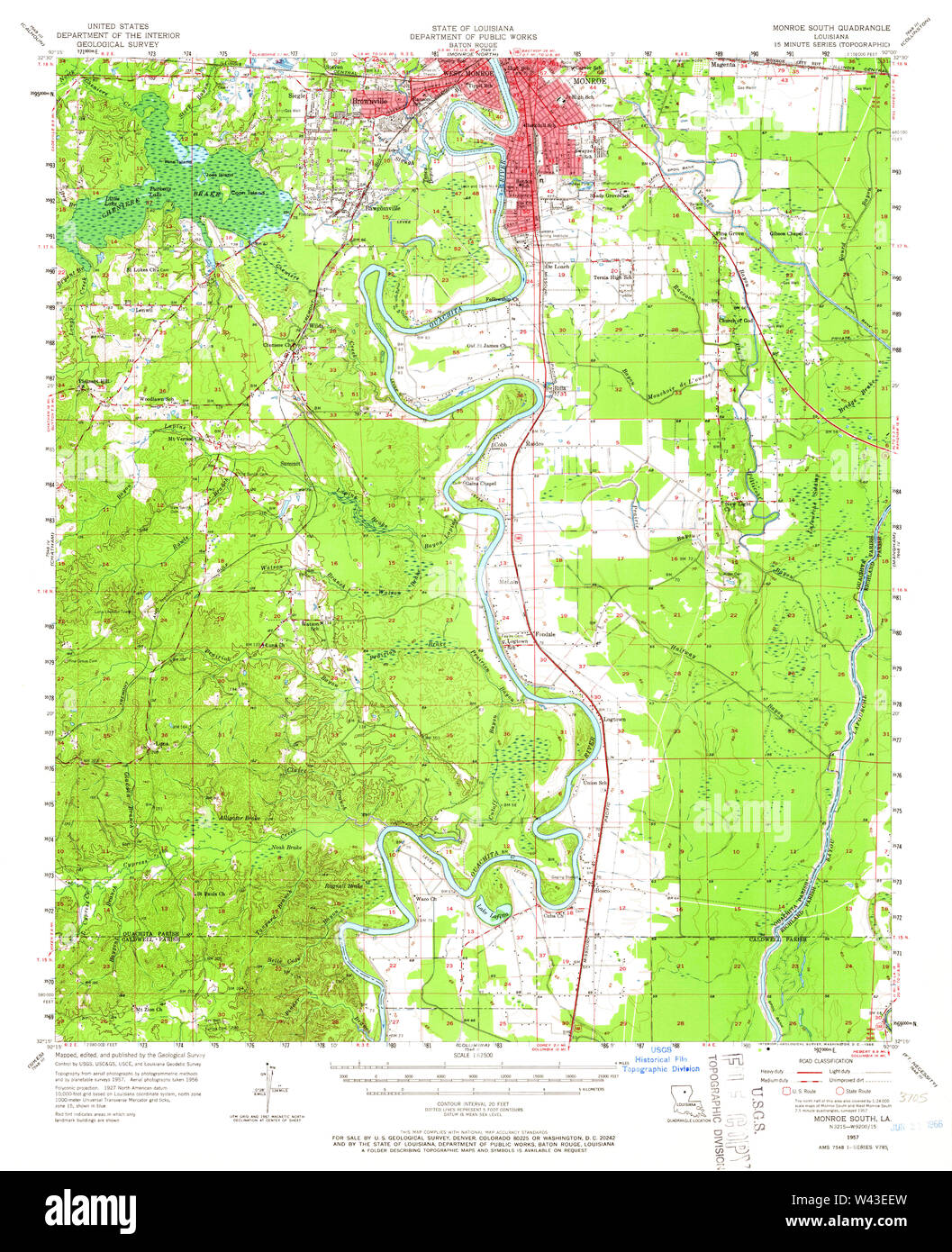 USGS TOPO Map Louisiana LA Monroe South 334812 1957 62500 Stock Photo ...
