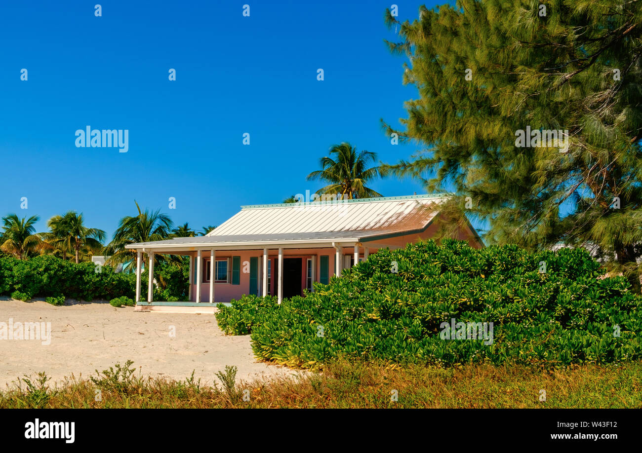 Little Cayman, Cayman Islands, Nov 2018, pink Caribbean-Style house on ...