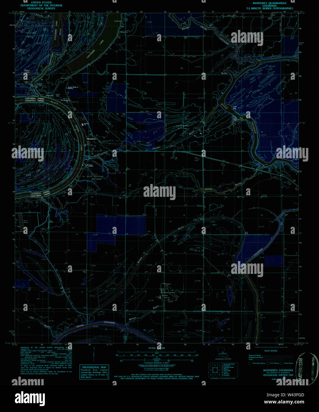 USGS TOPO Map Louisiana LA Monterey 332802 1983 24000 Inverted Stock ...