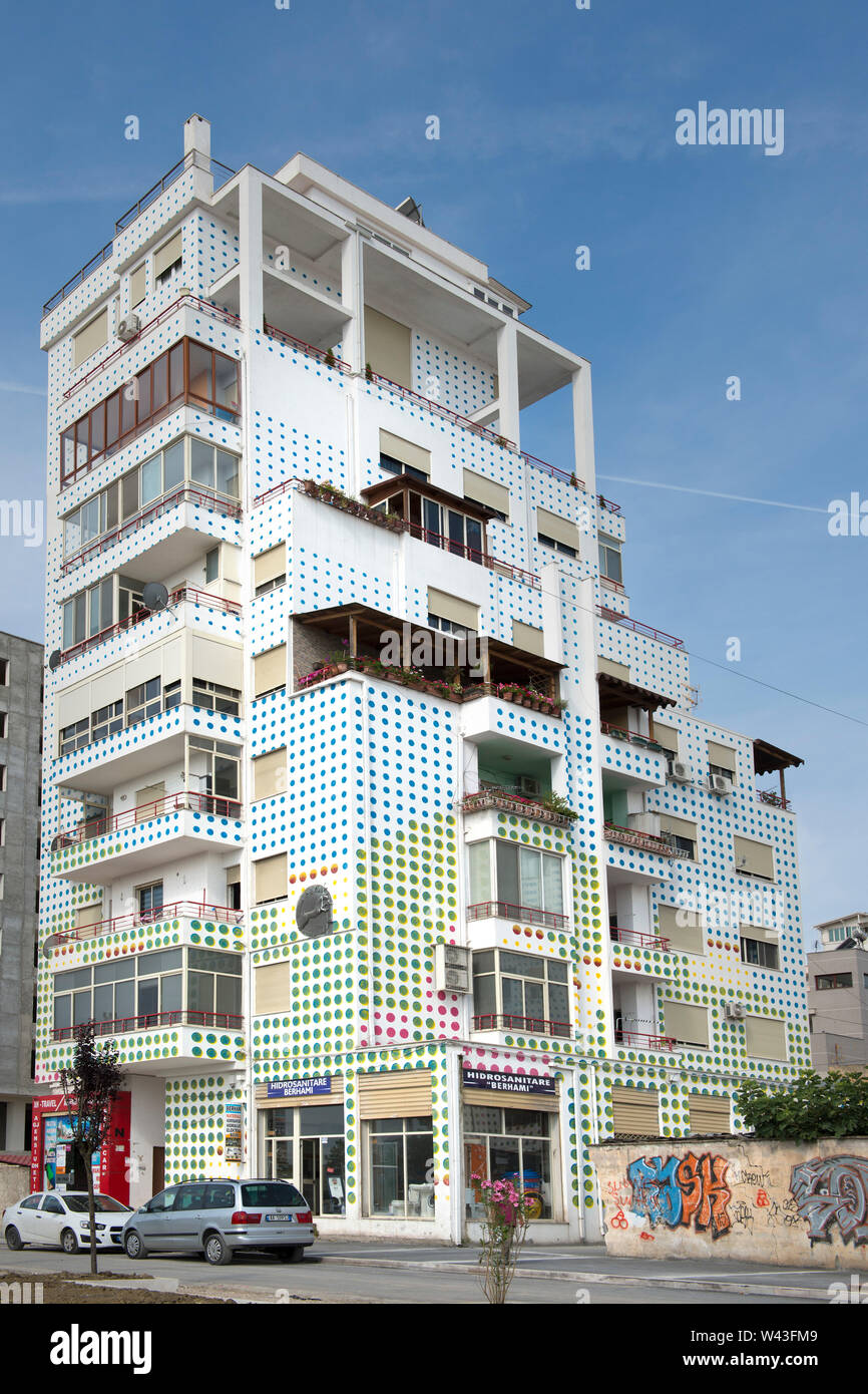 Albania, Balkan Peninsula, Durres, Decorated buildings Stock Photo - Alamy