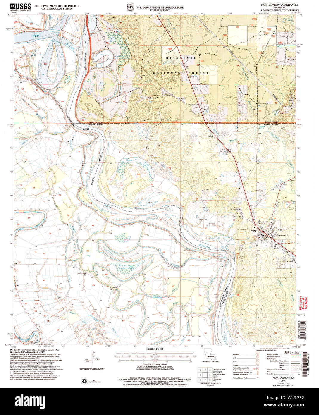 USGS TOPO Map Louisiana LA Montgomery 332805 2003 24000 Stock Photo - Alamy