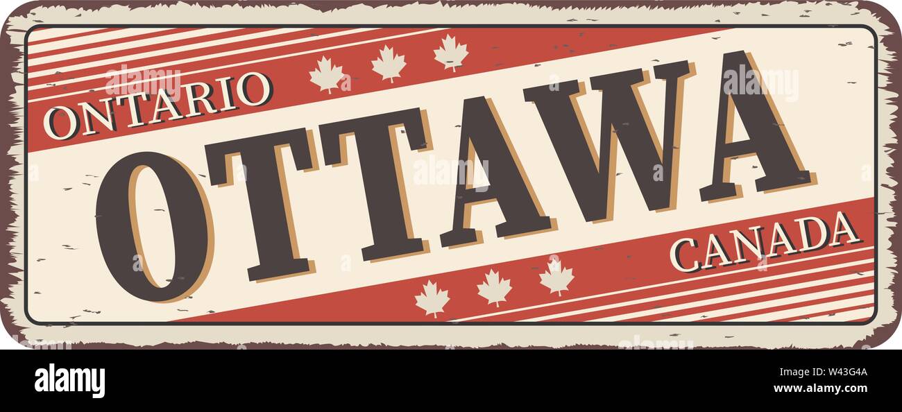 Welcome to Ottawa Canada rusty old enamel sign on white background ...