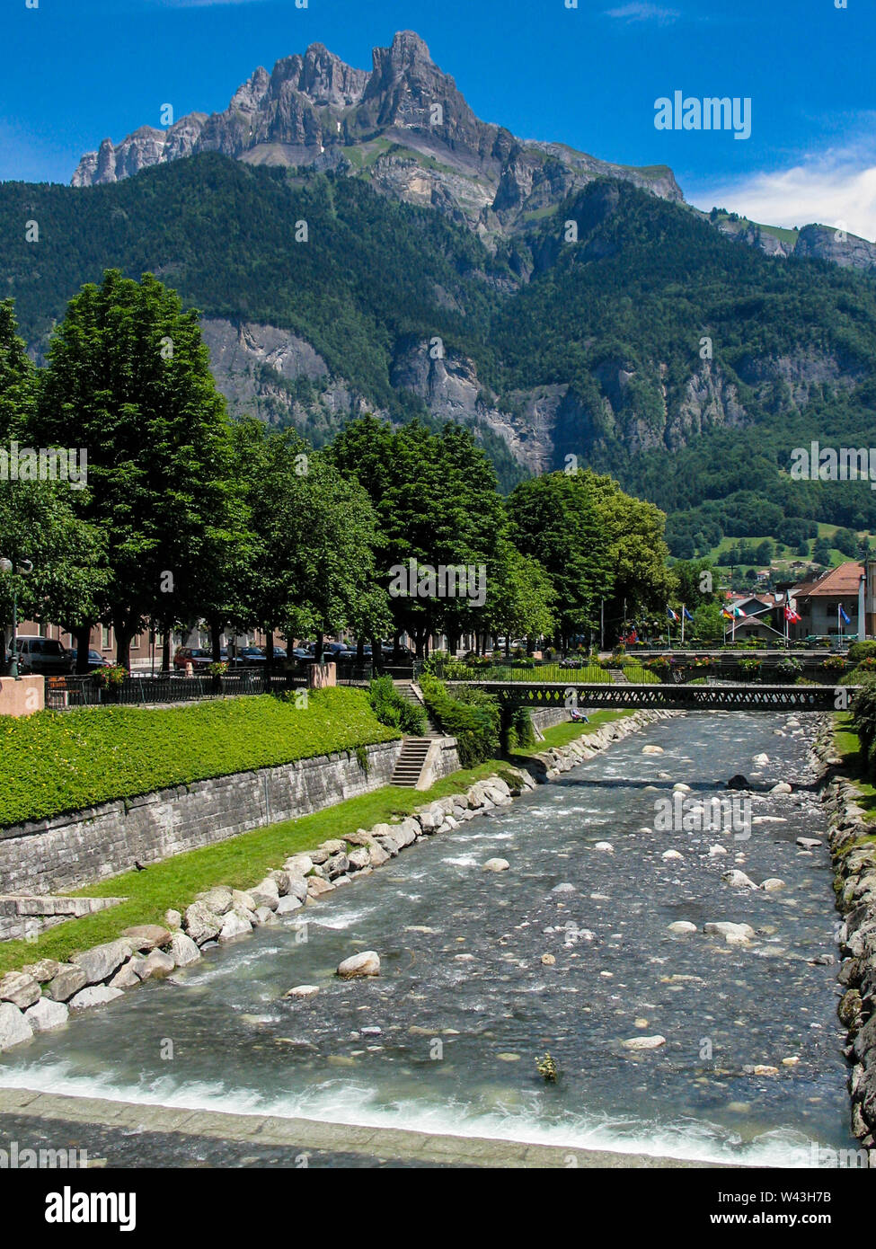 Canal in Sallanches, Haute Savoie, France Stock Photo - Alamy