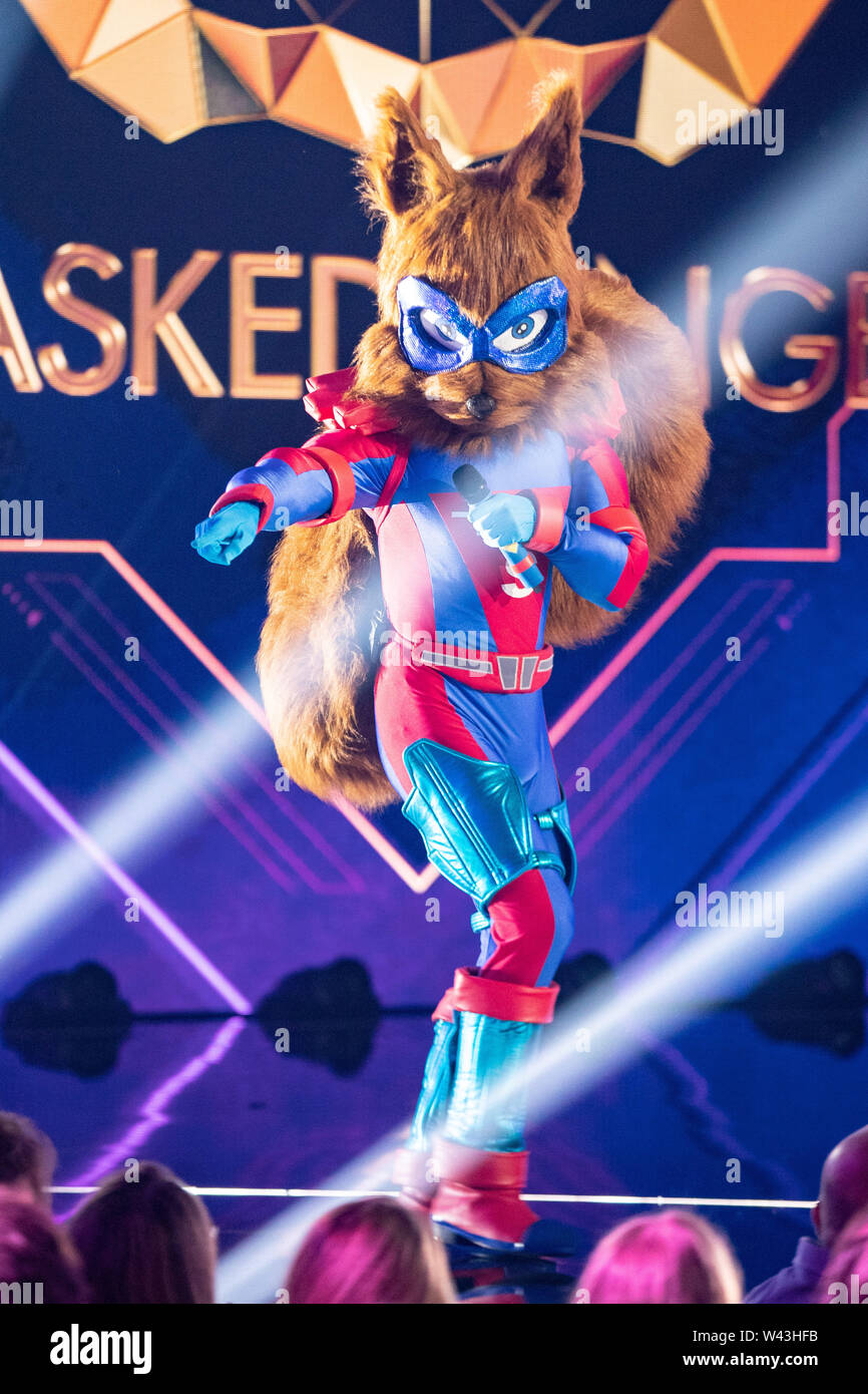 Cologne, Germany. 18th July, 2019. The figure "Squirrel" performs on ...