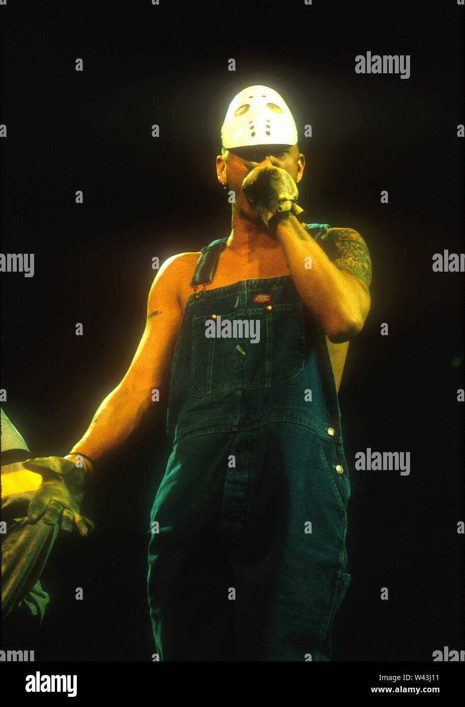 EMINEM American rapper in 2000 wearing a hockey mask in 2000. Photo ...