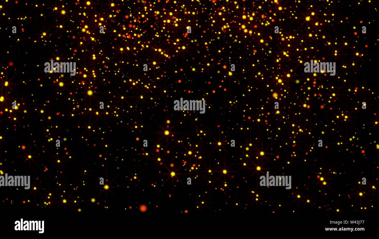 Abstract gold rain with bright particles with flares are in space ...