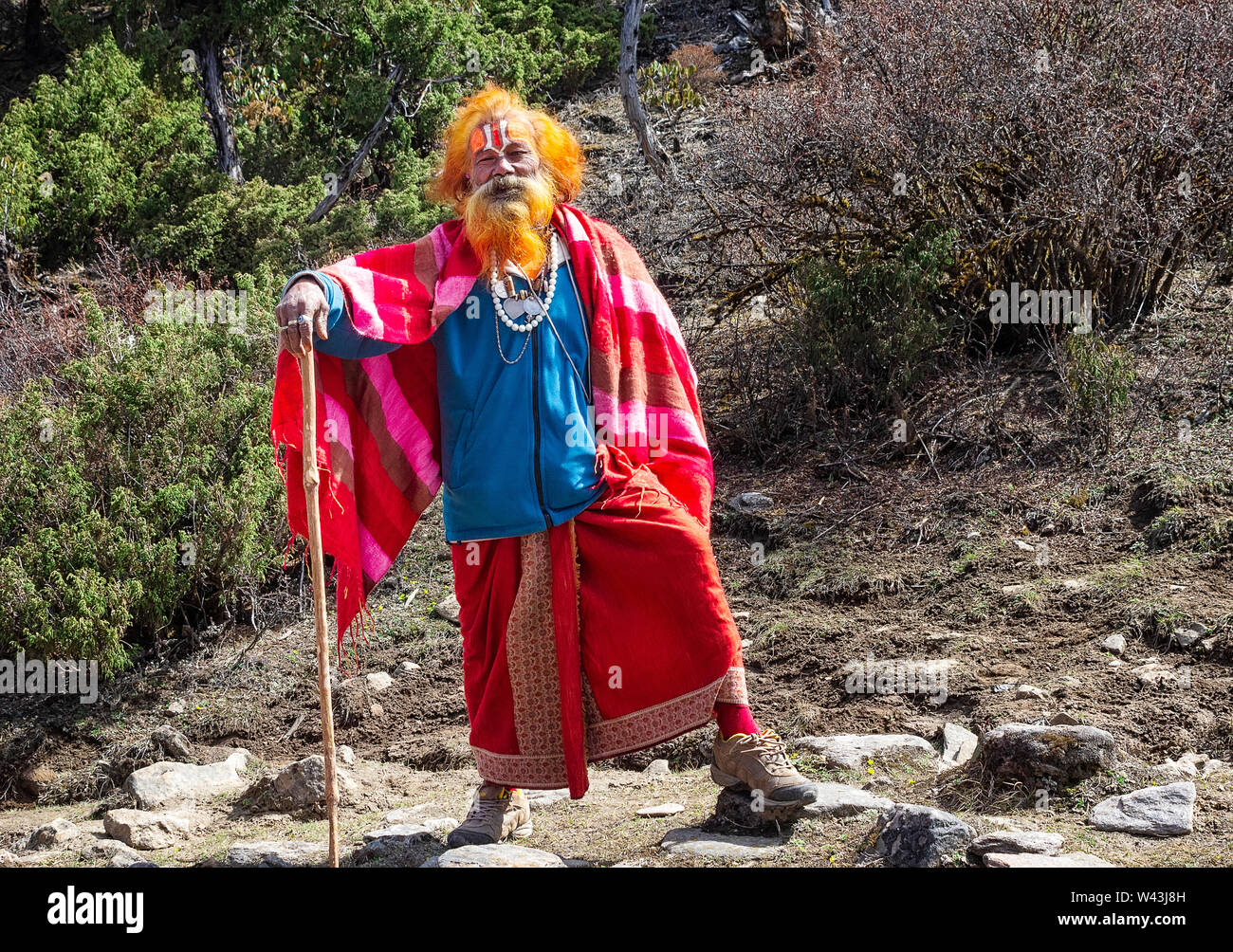 Kathmandu, Nepal - April 24, 2015: Sadhu man, with traditional painted ...