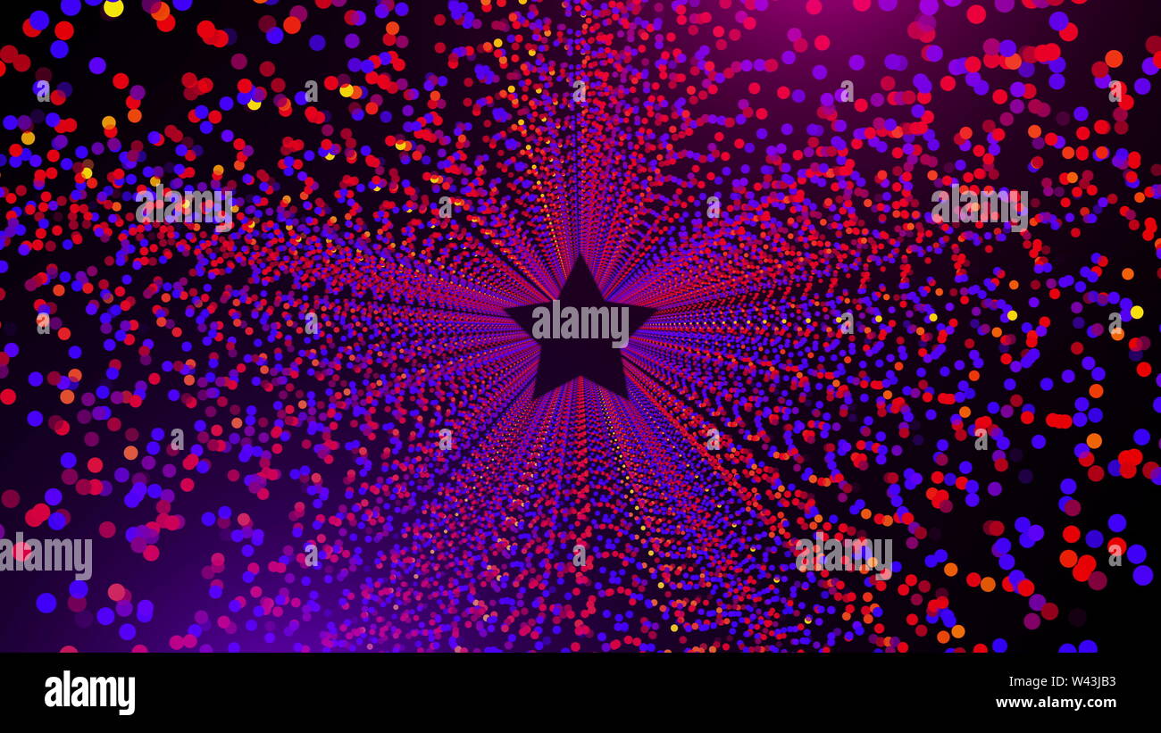 Star shaped tunnel with many glowing circular particles in space ...