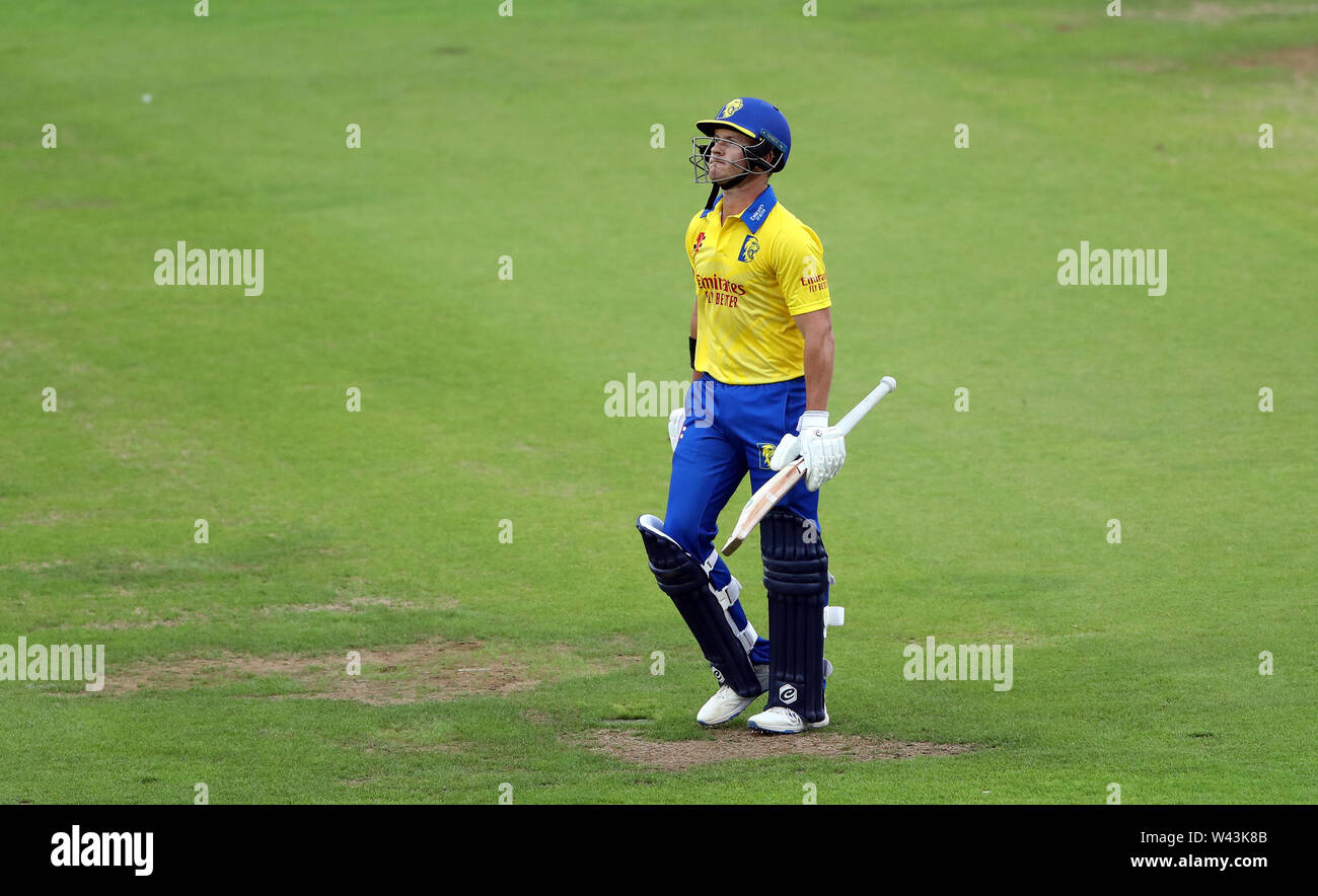 Durham's D'Arcy Short walks from the field after being caught out ...