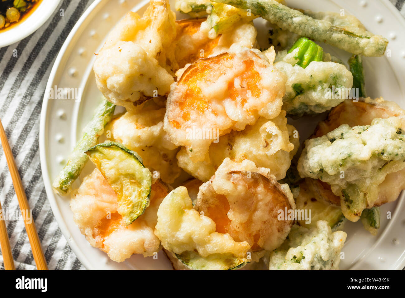 Homemade Japanese Vegetable Tempura with Soy Dipping Sauce Stock Photo ...