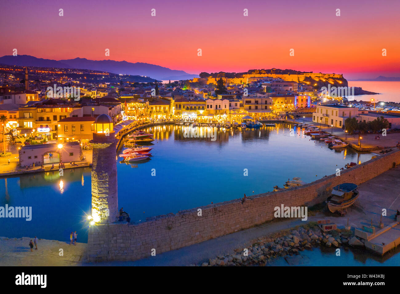 Rethymno city at Crete island in Greece. The old venetian harbor Stock ...