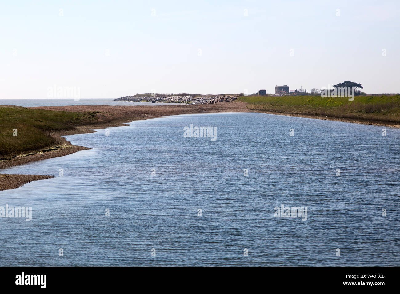 Coastal landscape North Sea coast, with lagoon and shingle bay bar ...