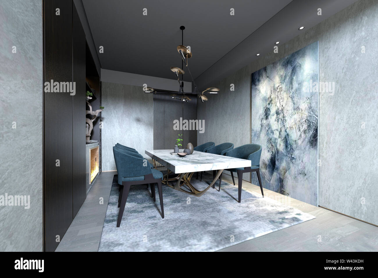 3d render of modern dining room Stock Photo - Alamy