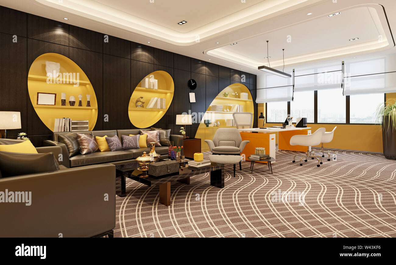 3d render modern working office Stock Photo - Alamy