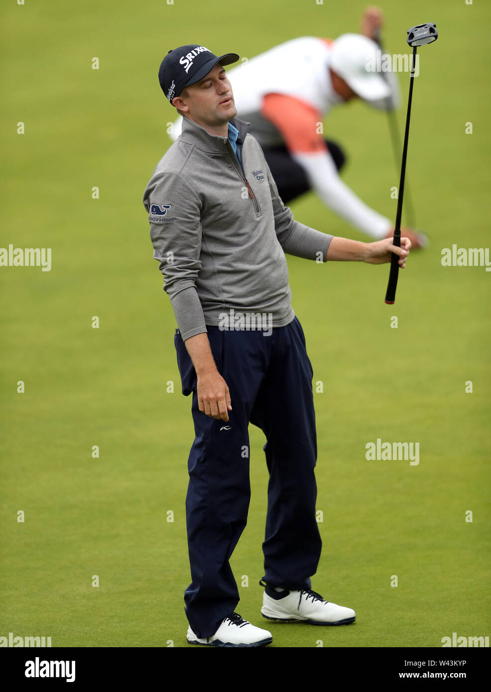 Scotland's Russell Knox appears dejected on the 18th green during day ...