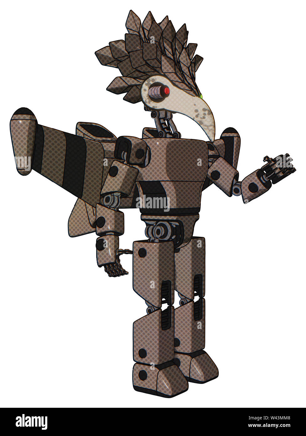 Mech containing elements: bird skull head, yellow and green scope eyes ...