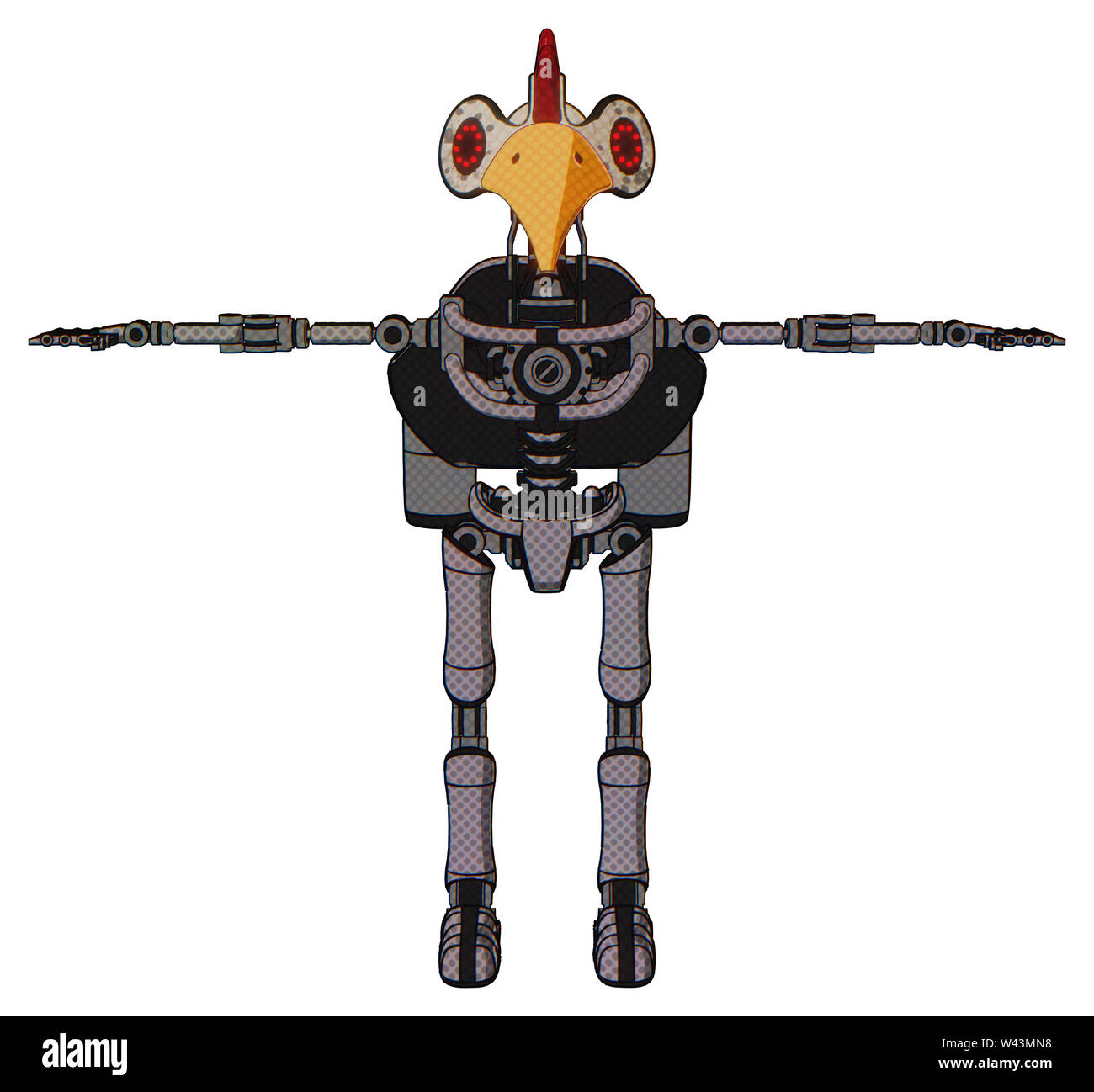 Mech containing elements: bird skull head, red led circle eyes, chicken ...
