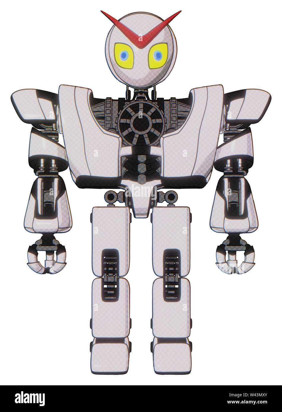 Mech containing elements: grey alien style head, yellow eyes with blue ...