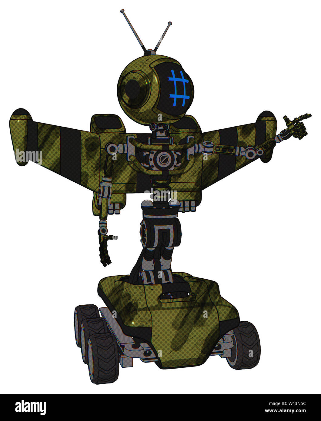 Mech containing elements: digital display head, hashtag face, retro ...